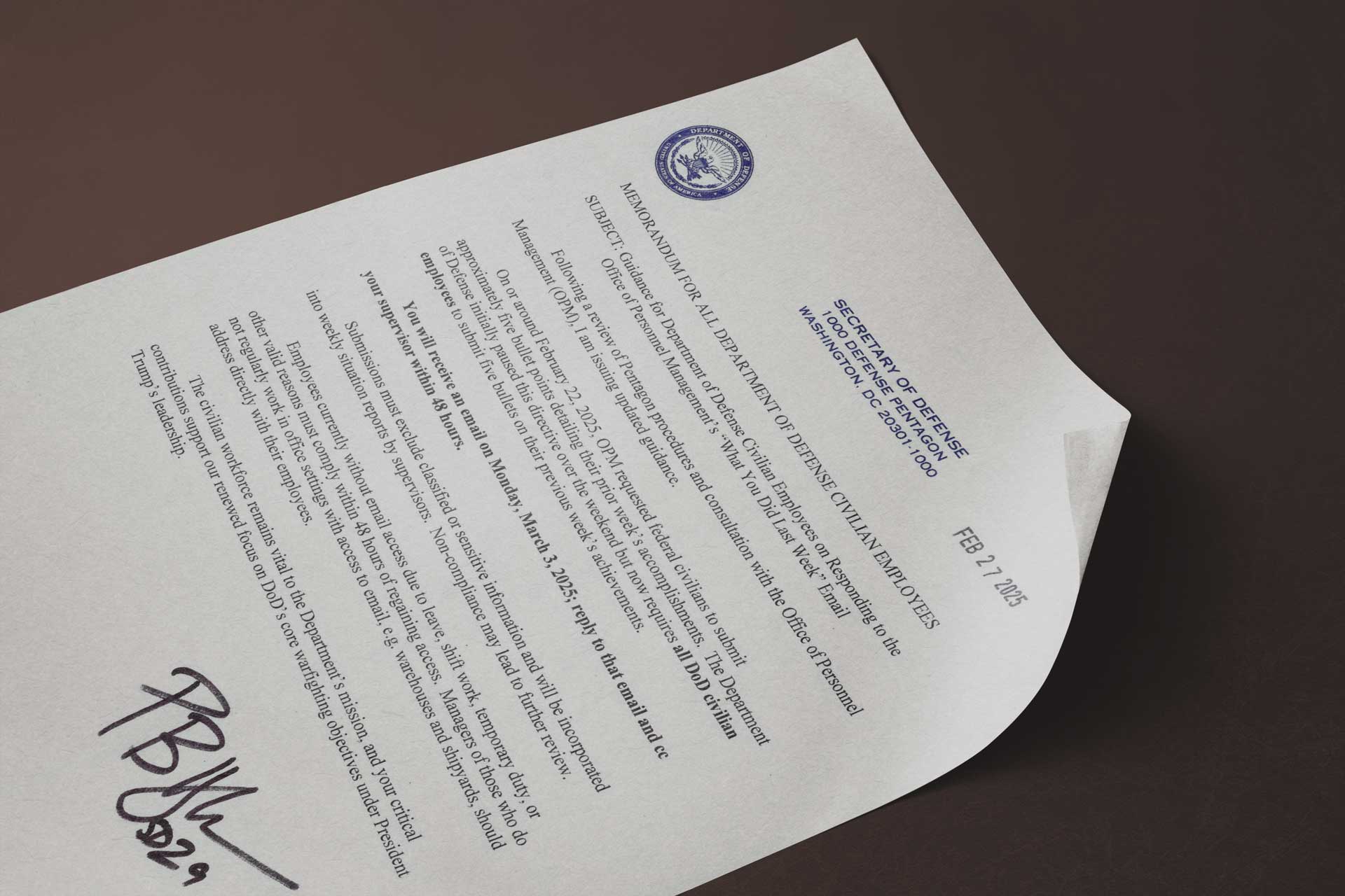 SECDEF Mandates Weekly OPM Email for Civilian Employees - ArmyConnect™